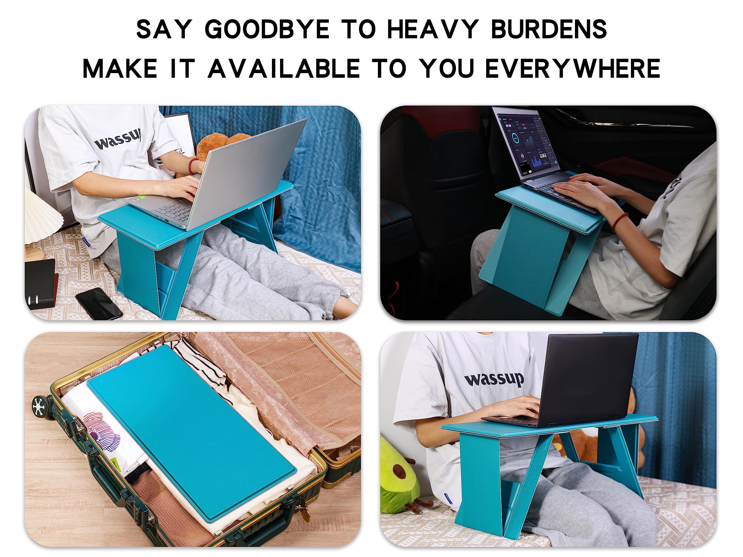 MRJKNRO.KJ Folding Table Desk at Home in The Office and car for Computer Laptop Pad Phone Reading Writing Easy to use Carry and stroage Lightweight…Blue, 9.4“X17.7"X8.26"