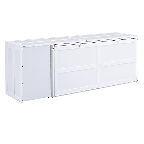 Merax Murphy Bed Queen Size, Murphy Cabinet Bed with Rotatable Desk and Shelves, White