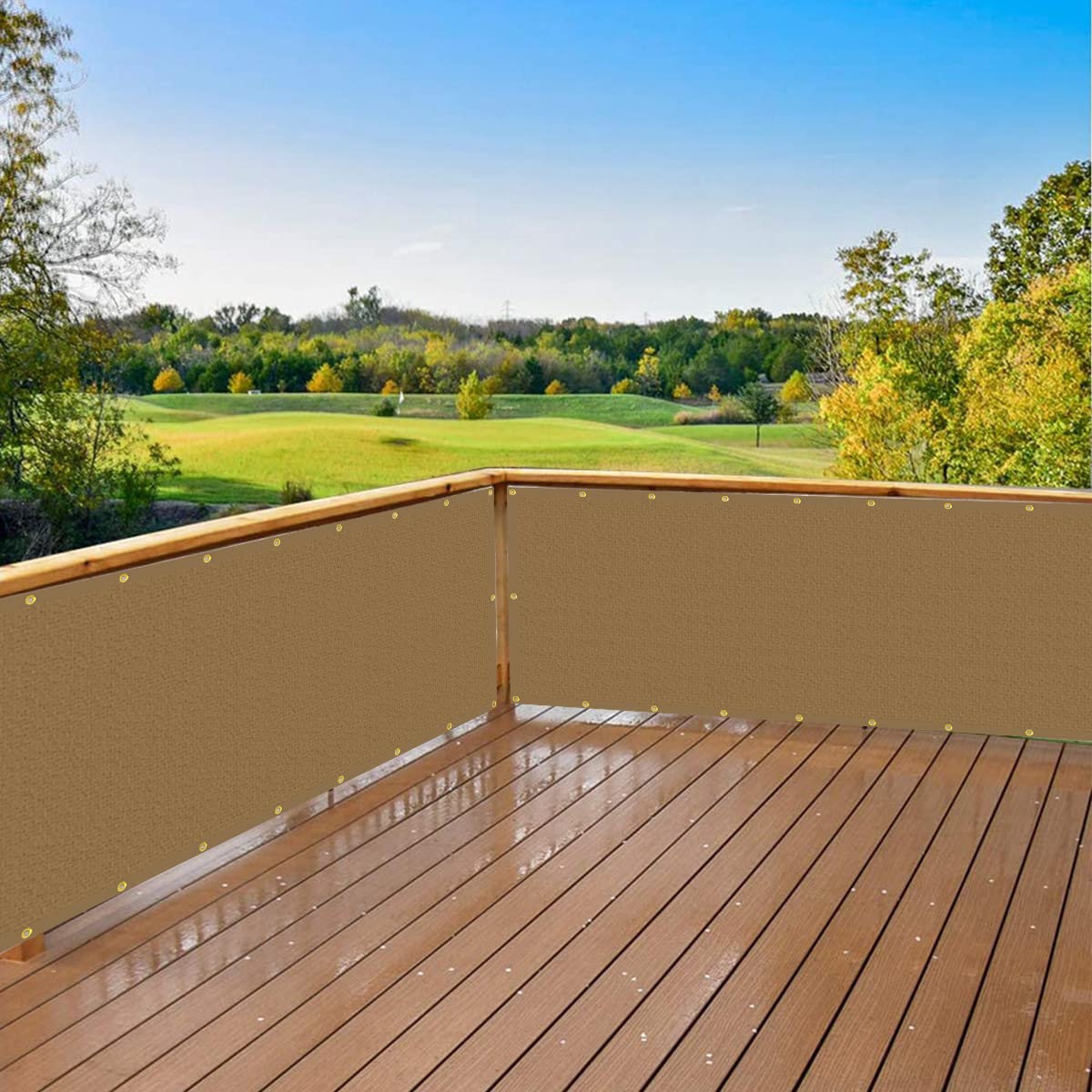 Vocray 3' x 16' Red Brown Balcony Privacy Screen Fence Cover UV Resistant Protection Heavy Duty for Deck, Patio, Backyard, Railing Shield, Cable Ties Included, 90%