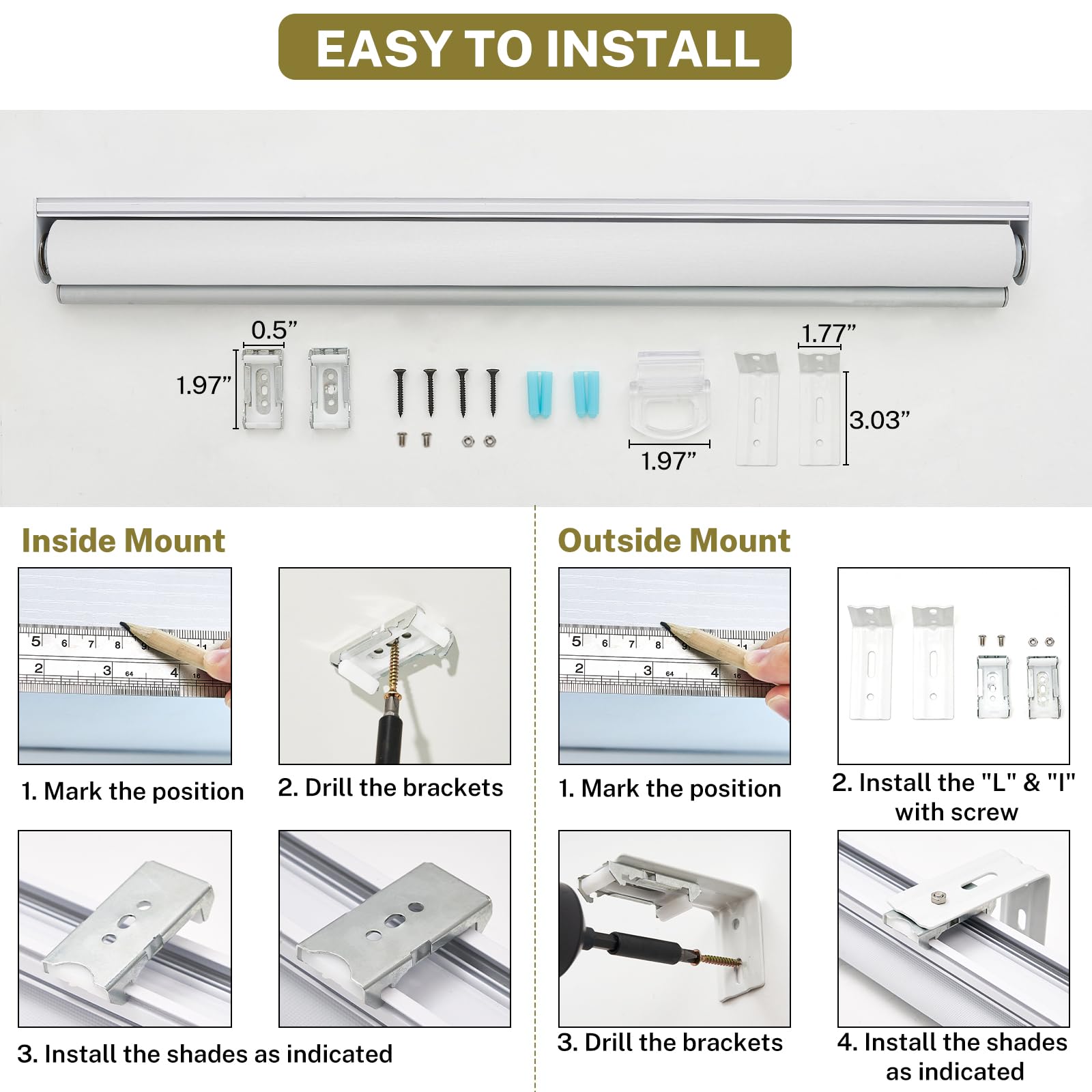 Moonice Free-Stop Cordless Roller Shades for Windows Cordless Window Blinds Spring Lifting Roller Blinds with Thermal Insulation Shades for Home Office Living Room Bedroom, Easy to Install, Grey