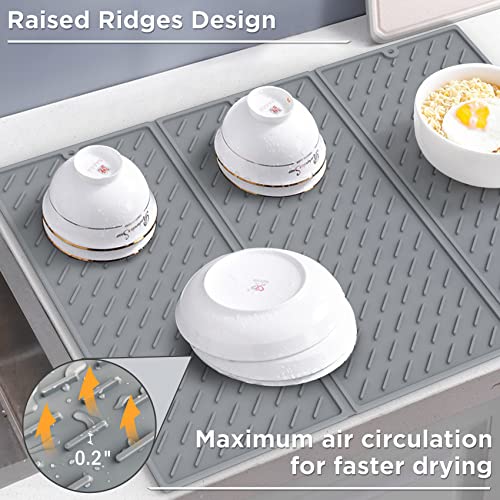 SOSMAR Silicone Drying Mat, 24β x 16β, Dish Drying Mat, Trifold Large Dish Drainer Mat for Kitchen Counter, Heat Resistant Hot Pot Holder, Non-Slip Silicone Sink Mat, BPA Free, Dish Washer Safe, Gray