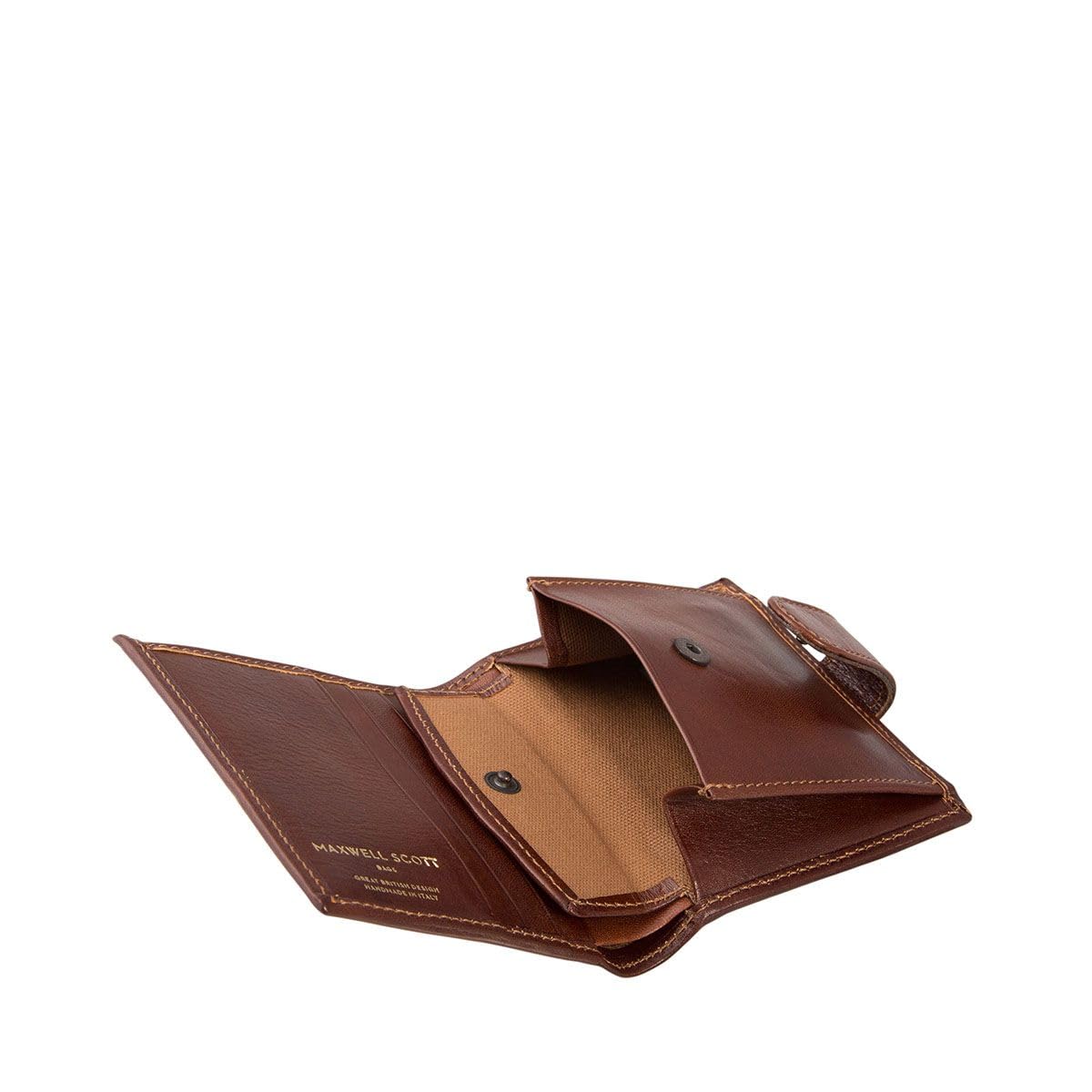 Maxwell Scott - Mens Compact Luxury Leather Mens Small Wallet with Button Fastener - Made in Italy - The Pietre Chestnut Tan