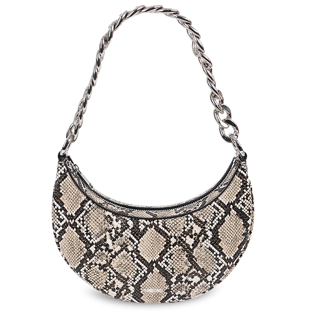 SINBONO Women Shoulder Bag, Cairo Vegan Leather Saddle Bag Handbag Ladies Designer Classic Purse(Natural Snake Embossed)