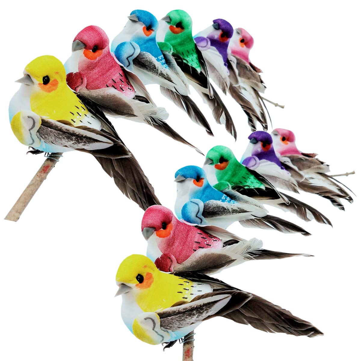 LWINGFLYER 12pcs Artificial Simulation Foam Feather Birds 3.9inch Small Decorative Realistic Sparrow Bird Ornaments for Crafts Christmas Tree Decorations Party Decor Seasonal Display