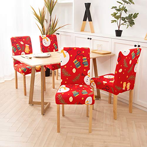Ogrmar 4PCS Stretch Removable Washable Dining Room Chair Protector Slipcovers Christmas Decoration/Home Decor Dining Room Seat Cover