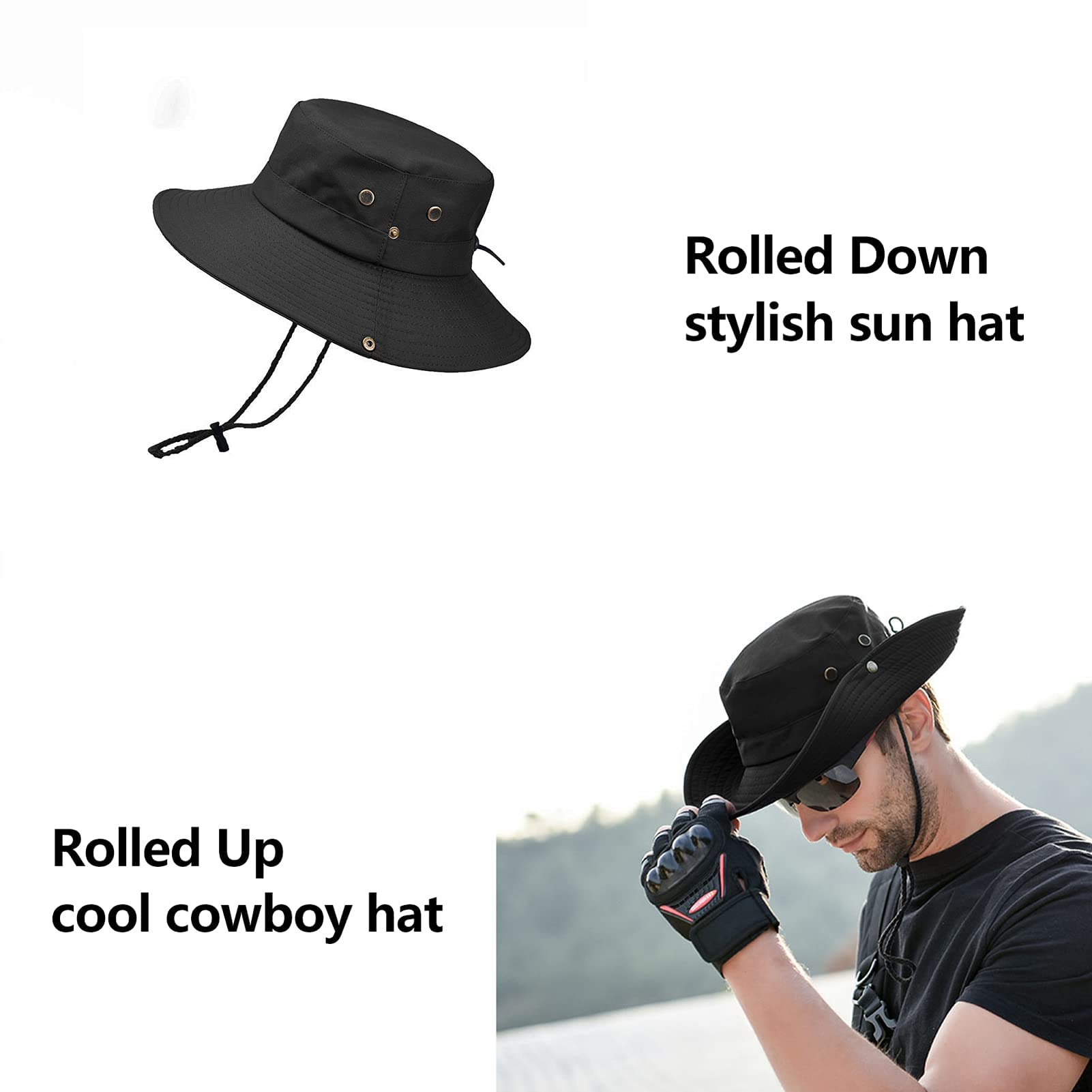 Sun Hats for Men/Women, Bucket Hat and Fishing Hat Wide Brim Foldable Boonie Hat with UV Protectionfor for Hiking Camping
