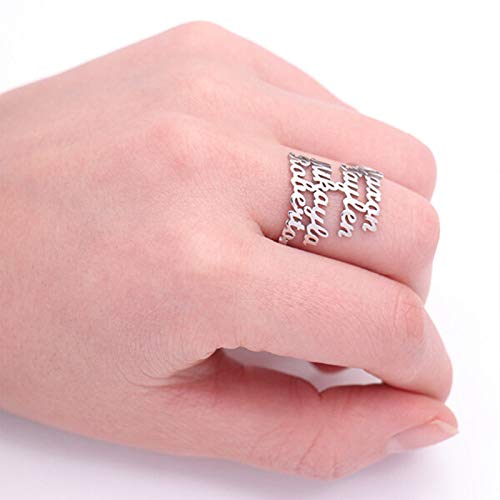 PEIMKO Mothers Grandmothers 4 Names Ring Personalized for Women, Custom Made Name Ring Sterling Silver Birthday Gifts for Women Size 4-15
