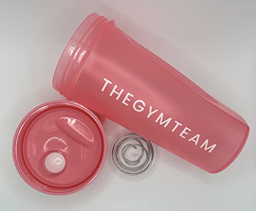 THEGYMTEAM Blender Shaker Bottle 20-ounce, 600ml, The Gym Team Protein Shaker Cup Bottle Gym Water, BPA Free (Pink)