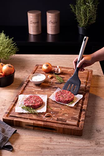 Weekolor, Large Butcher Block Cutting Board, Teak Wood End Grain, Thick Prep Station 23x15x1.5 in, Juice Groove, Reversible Charcuterie Board, Vegetable, Bread, Fruit, Cheese Board