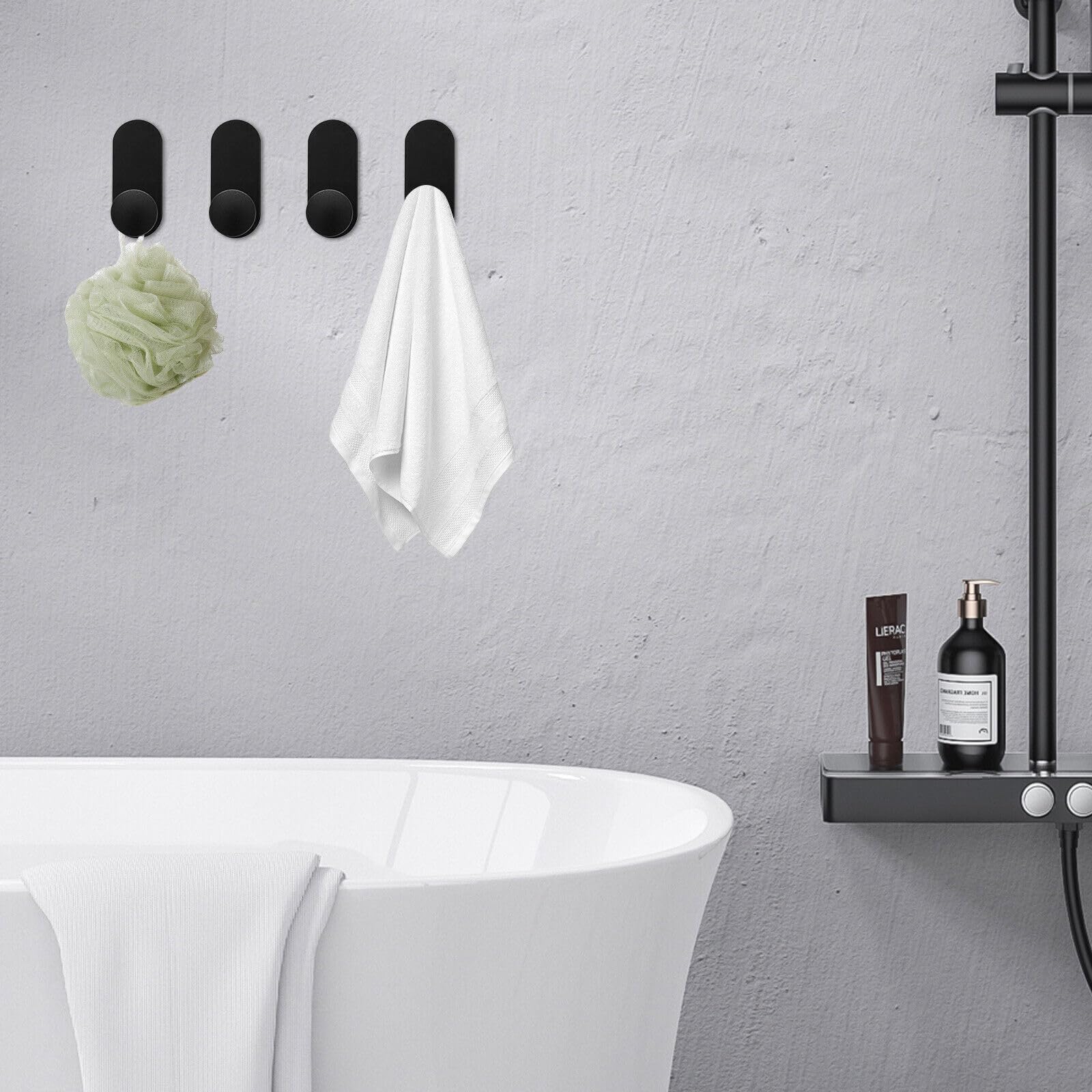 MANULOOT 4pcs Adhesive Hooks Towel Hooks, Adhesive Towel Hooks, Shower Hooks for Inside Shower, Key Towel Coat Wall Hook, Adhesive Hooks, Stick on Hooks for Hanging | US Stock