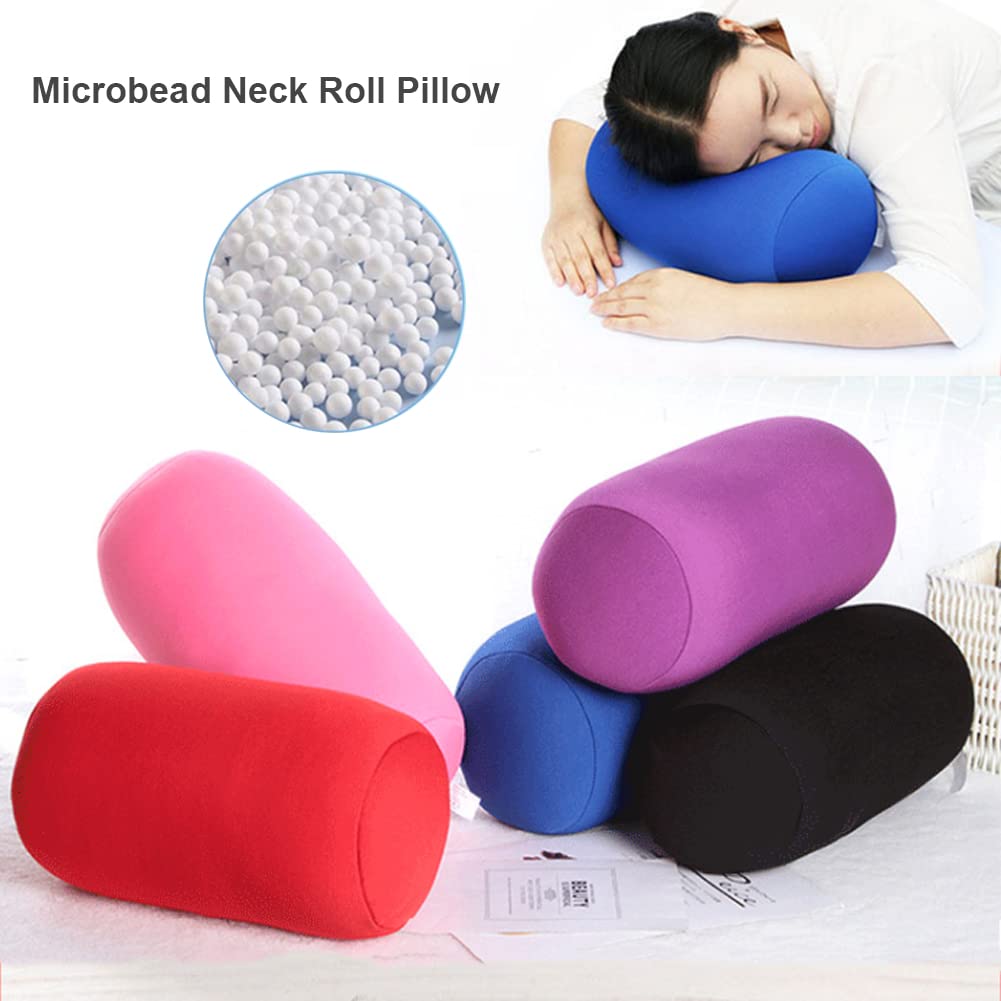 Microbead Neck Roll Pillow, Soft Microbead Neck and Back Support Tube Bean Pillow Squish Bolster Cushion Sleeping Pillow for Home Sofa Bed Recliner Travel Rest (Black)