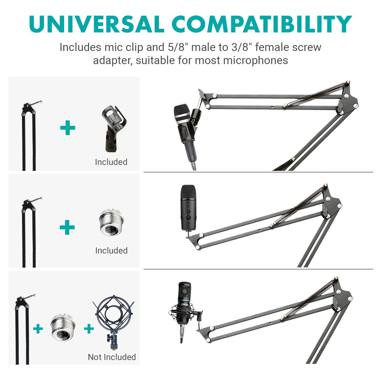 Movo ASM-5 Adjustable Professional Microphone Suspension Scissor Arm Microphone Boom Arm Stand. Compact Desk Mic Stand with Clamp Mount Essential Podcasting Equipment for Interviews, Webinars and More