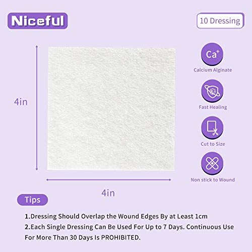 Niceful 10 Packs Calcium Alginate Dressing 4x4 in, 100 Packs Transparen Film Dressing 2.35x2.75 in, High Absorbent Alginate Dressign with Waterproof Barrier
