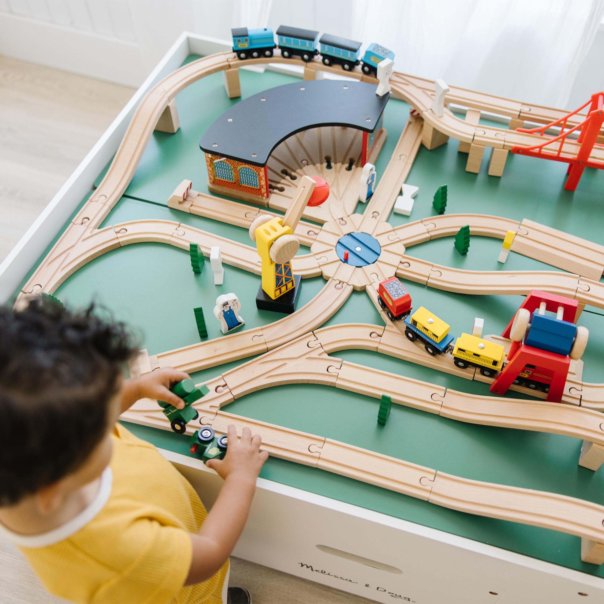 Melissa & Doug Deluxe Wooden Multi-Activity Play Table for Playroom - Kids Activity Table With Storage, Furniture, Train Table, H: 57.5 x W: 25 x D: 5.7