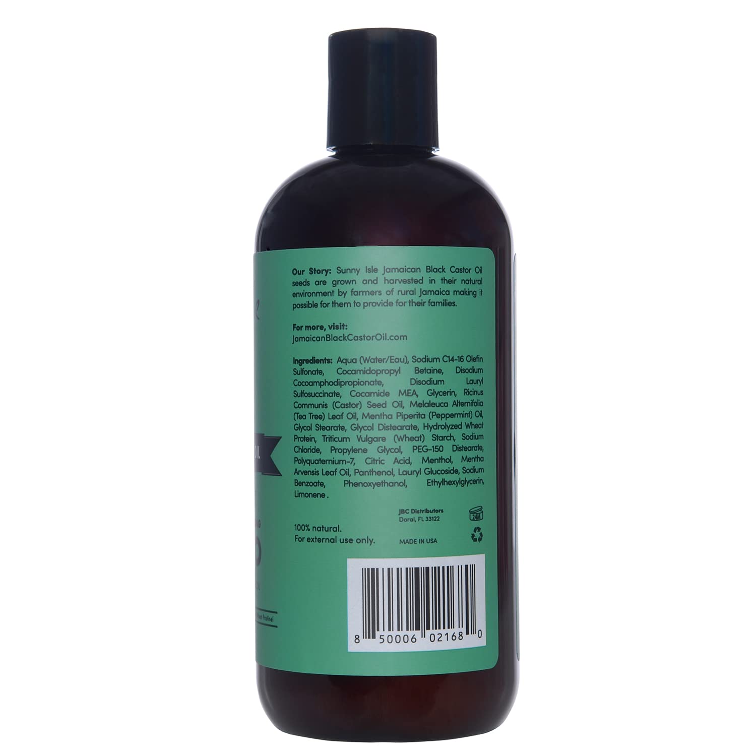 Sunny Isle Jamaican Black Castor Oil Tea Tree Mint Shampoo 12oz | Extreme Hydration & Detangling | Hair Growth & Itchy Scalp