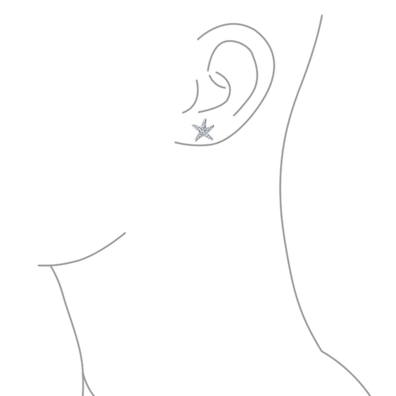 Nautical Ocean Tropical Beach Cubic Zirconia Pave CZ Starfish Stud Earrings For Women .925 Sterling Silver