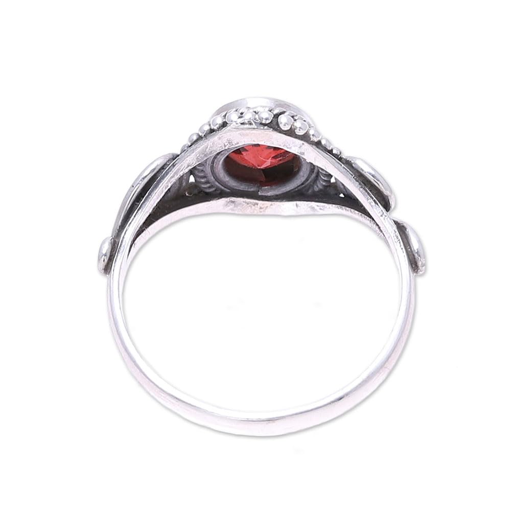 NOVICA Garnet .925 Sterling Silver Ring, Assam Allure'