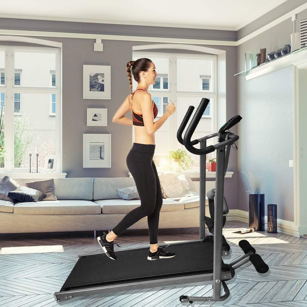 OKBOP Folding Manual Treadmill for Home, 4-in-1 Foldable Compact Mini Incline Treadmills Machine for Small Space, Under Desk Walking Machine, 300 lbs Weight Capacity (Black) (Black)