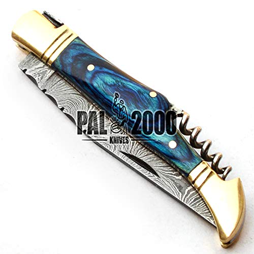 POC-9798 Handmade Damascus Folding Pocket Knife With Leather Sheath