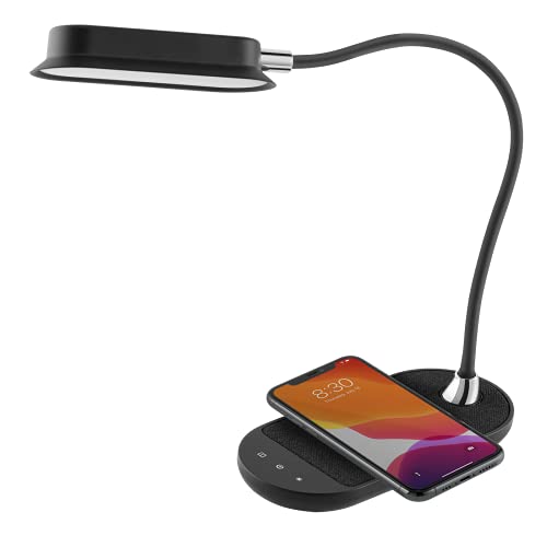 MOMAX LED Desk Lamp with Wireless Charger, Flexible Gooseneck Table Lamp, 3 Color Modes, Touch Control, Dimmable, Small Eye-Caring Table Light for Kids Home Office Living Bedroom Study (Black)