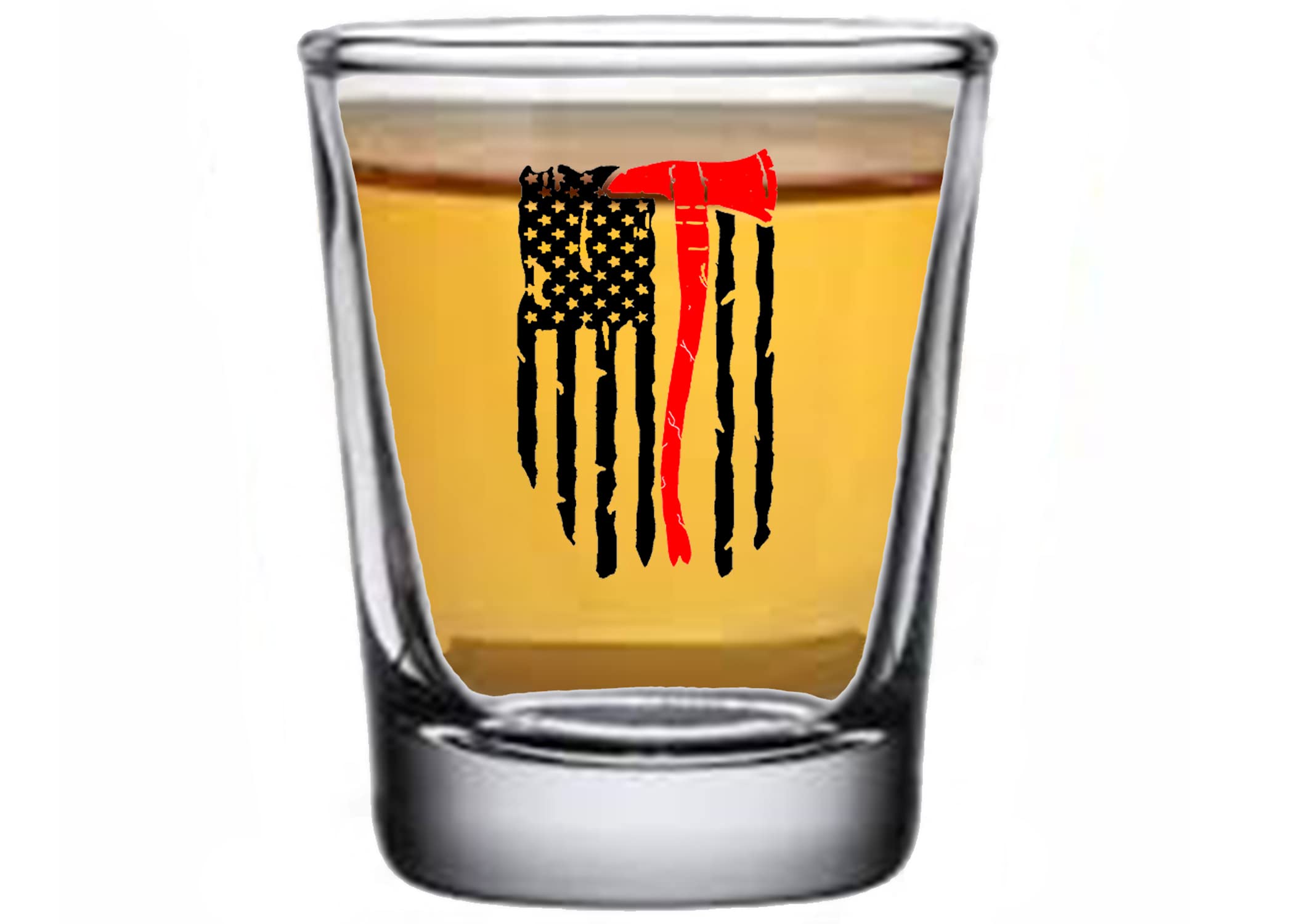 Rogue River Tactical Tattered Wavy Distressed Thin Red Line Flag Ax Axe Shot Glass Gift For Fire Fighter Firefighter FD Fire Department