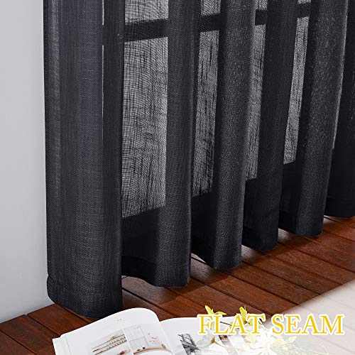 NICETOWN Linen Sheer Curtains for Living Room, Grommet Modern Semi Sheer Window Treatments Vertical Drapes Privacy with Light Filtering, Silver Grey, 2 Panels, 1 Pair