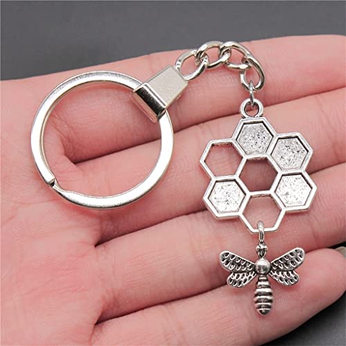 SLNFXC Souvenirs Men Keychain Sliver Colors 46x25mm Honey Bee Pendant Keyring Accessories