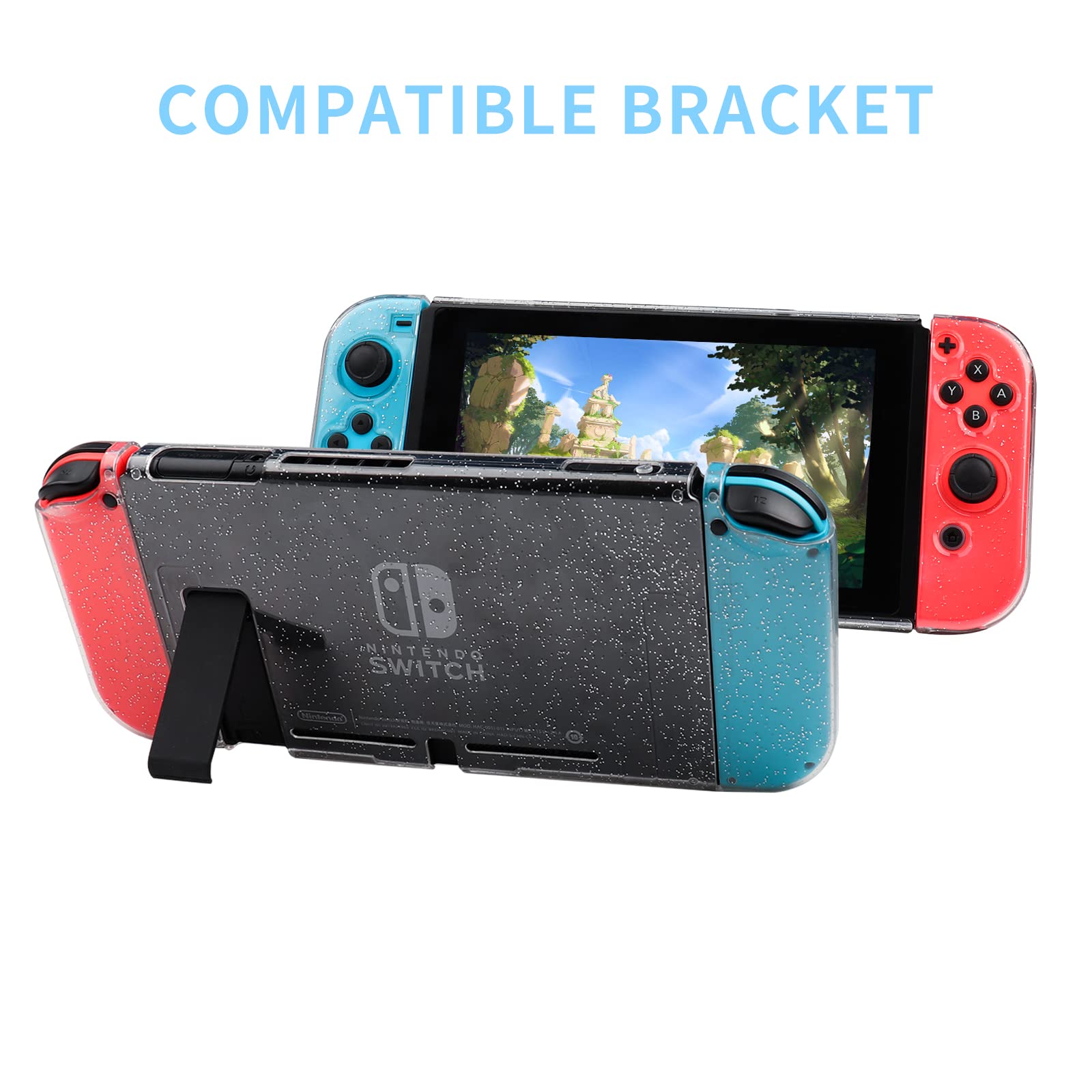 RALAN Protective Case Compatible with Nintendo Switch 2017,Soft Glitter Cover with Shock-Absorption and Yellowing-Resistant Anti-Scratch Design Protective Case + 4 Glitter caps.