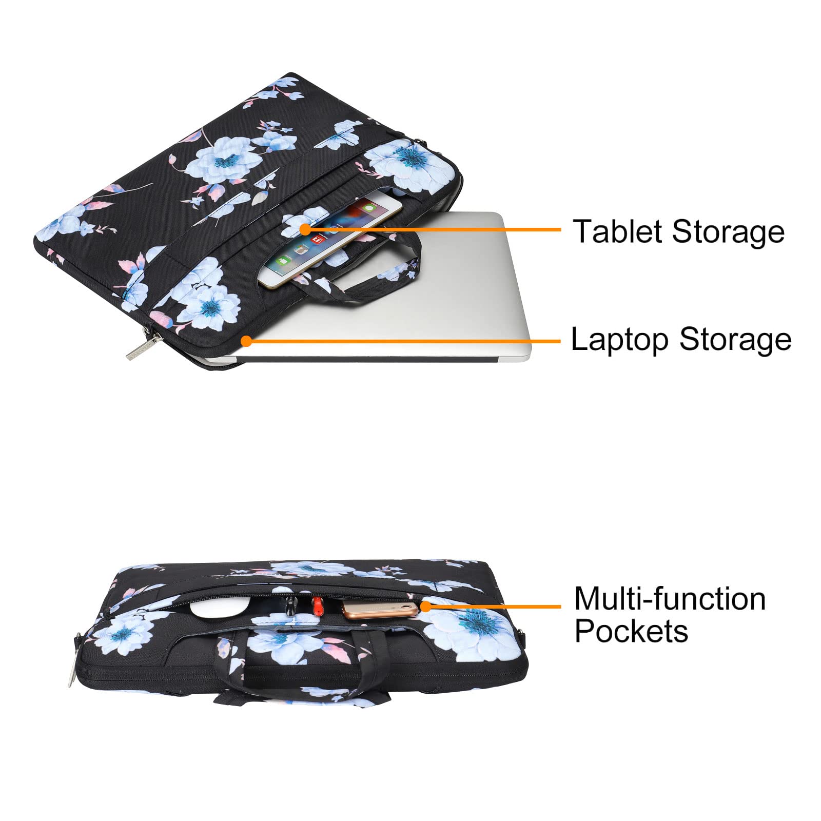 MOSISO Laptop Shoulder Bag Compatible with MacBook Air 15 inch M2 A2941 2023/Pro 16 inch M3 M2 M1 2023-2019, 15-15.6 inch Notebook, Sampaguita Flower Carrying Briefcase Sleeve with Belt