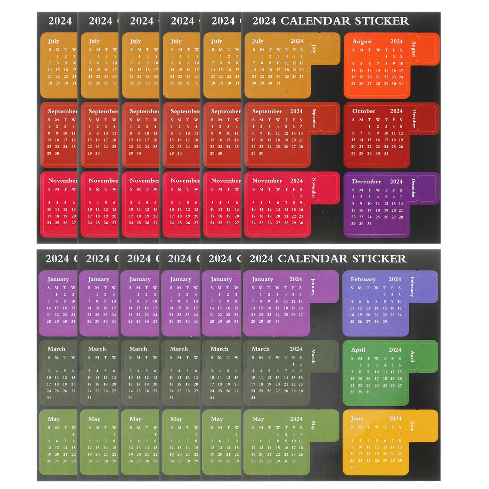 Office Decor 12 Sheets 2024 Calendar Stickers Monthly Calendar Tabs Colorful Adhesive Index Tabs for Planners Office Study Supplies Stickers for Adults