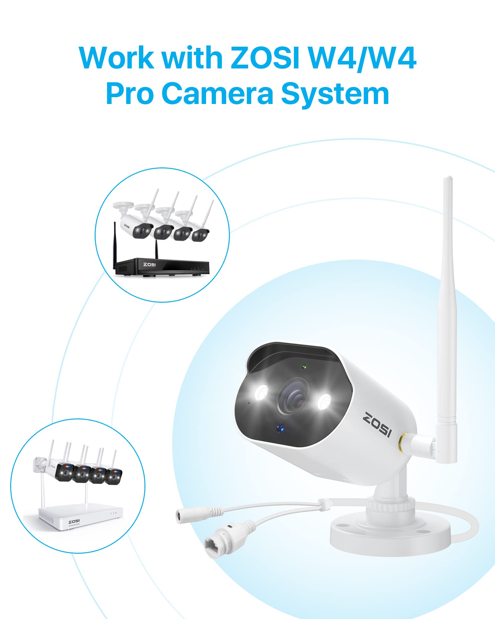 ZOSI ZG3023S Add-on Camera 3MP HD WiFi IP Network Camera Outdoor Indoor Home Security Camera Only Compatible with ZOSI NVR Recroder Video Surveillance Camera System(Model:ZR08GP)