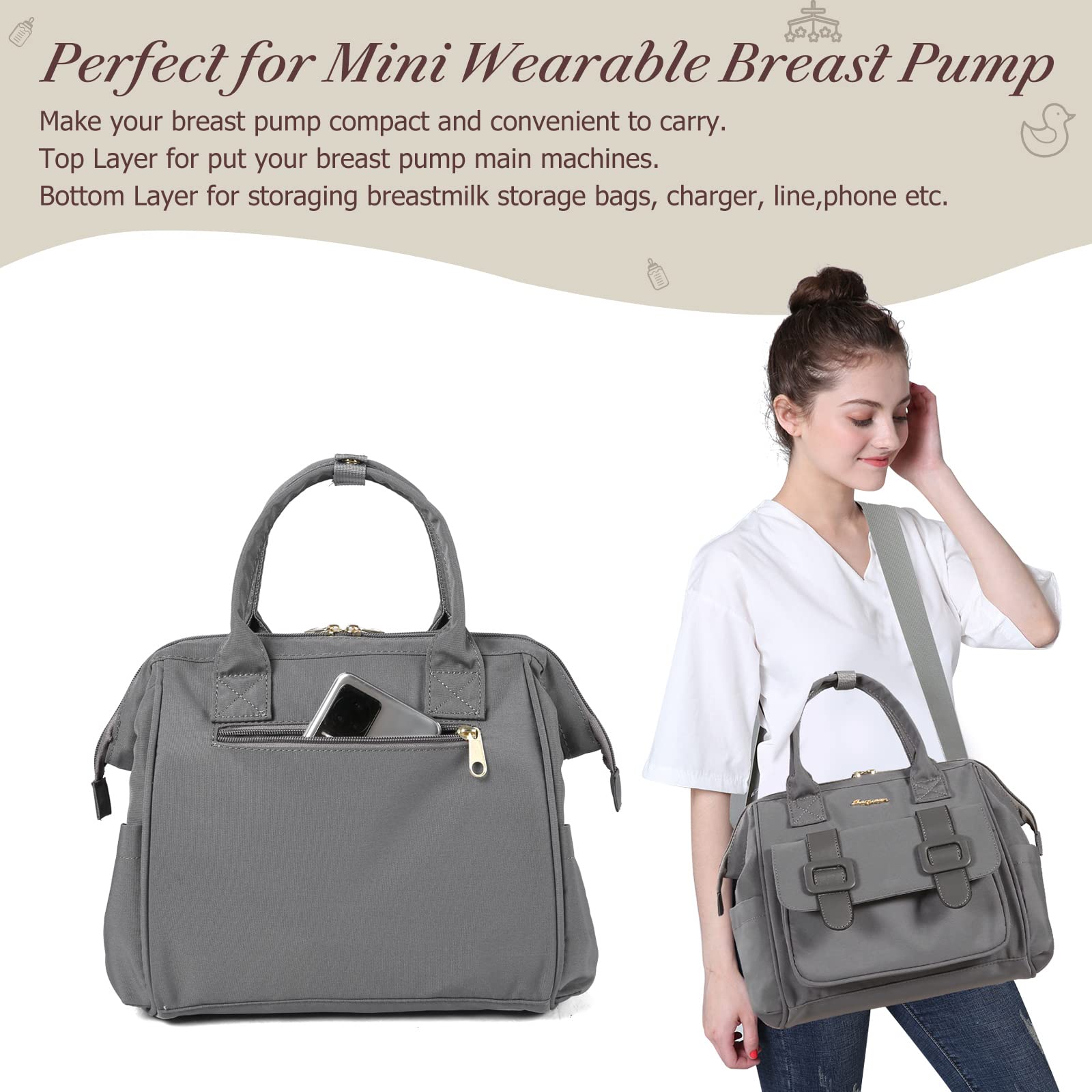 Wearable Breast Pump Bag Compatible with Wireless Breast Pump, Mini Diaper Bag for Handless Electric Breast Pump and Breast Pumping Bags for Working Mom