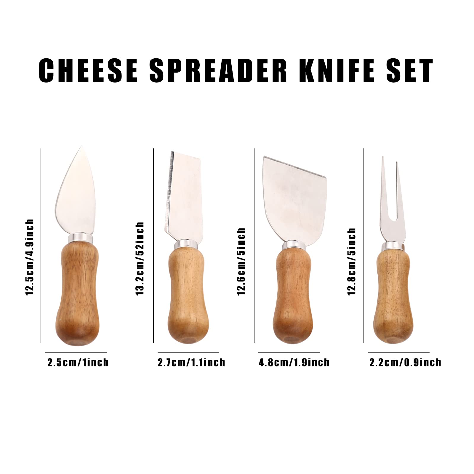 olelo 4 Pieces Cheese Knives Set Includes 4 Stainless Steel Cheese Slicer Cheese Cutter with Wooden Handle & 1 Wooden Magnetic Block Standā¦