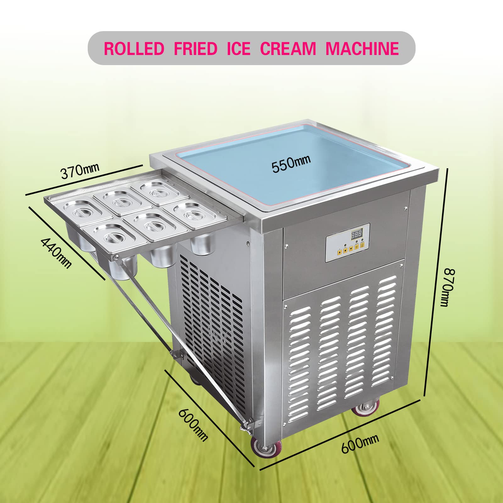 Mvckyi 22in Commercial Fried Ice Cream Machine with 6pcs CN Pan, Ice Cream Roll Maker with 4 Scrapers, Fried Yogurt Roller, Roll Ice Cream Machine, Built In Pure Copper, Fast Cooling