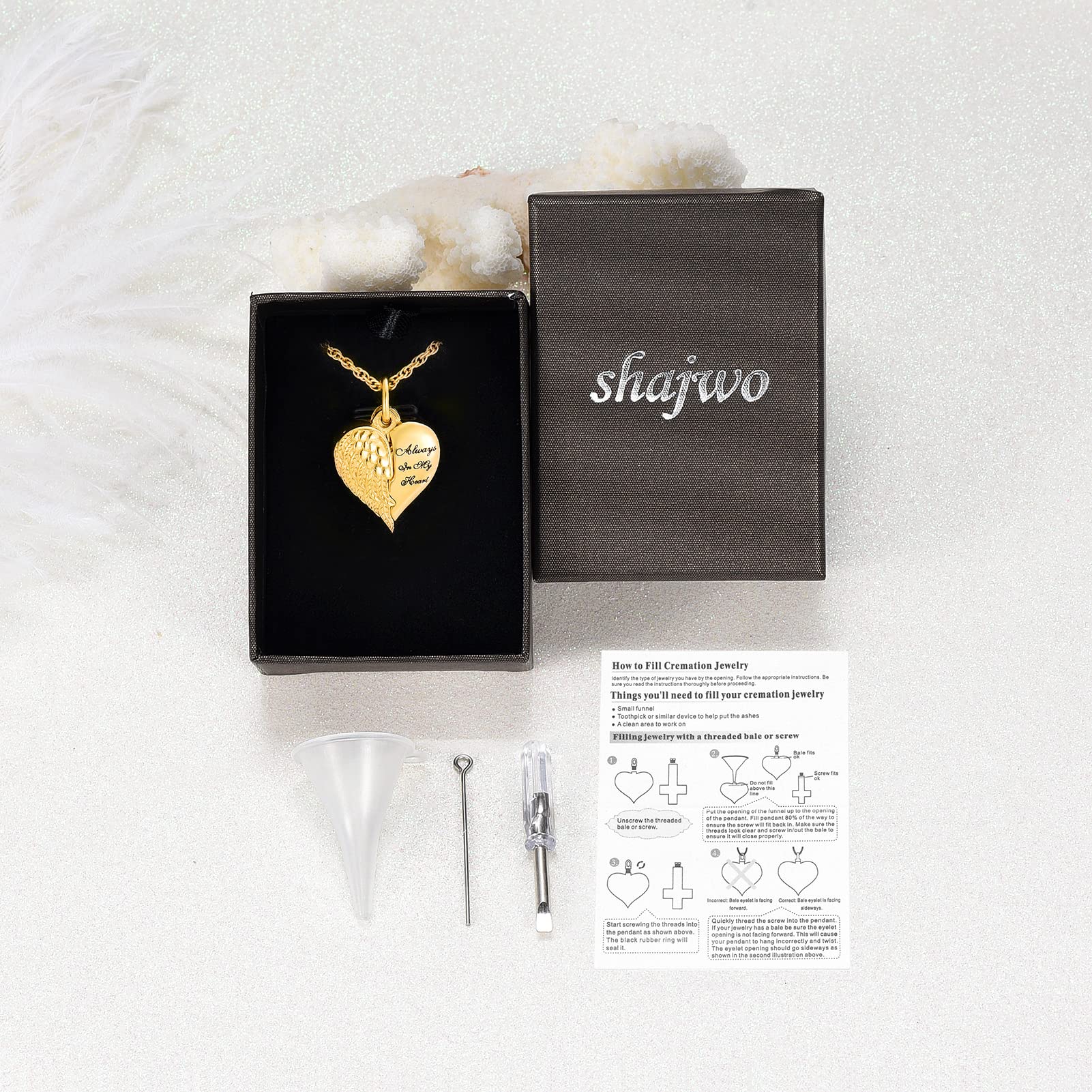 shajwo Cremation Jewelry Angel Wing Heart Urn Necklaces for Ashes for Women Men Keepsake Memorial Ashes Pendant,Grandma