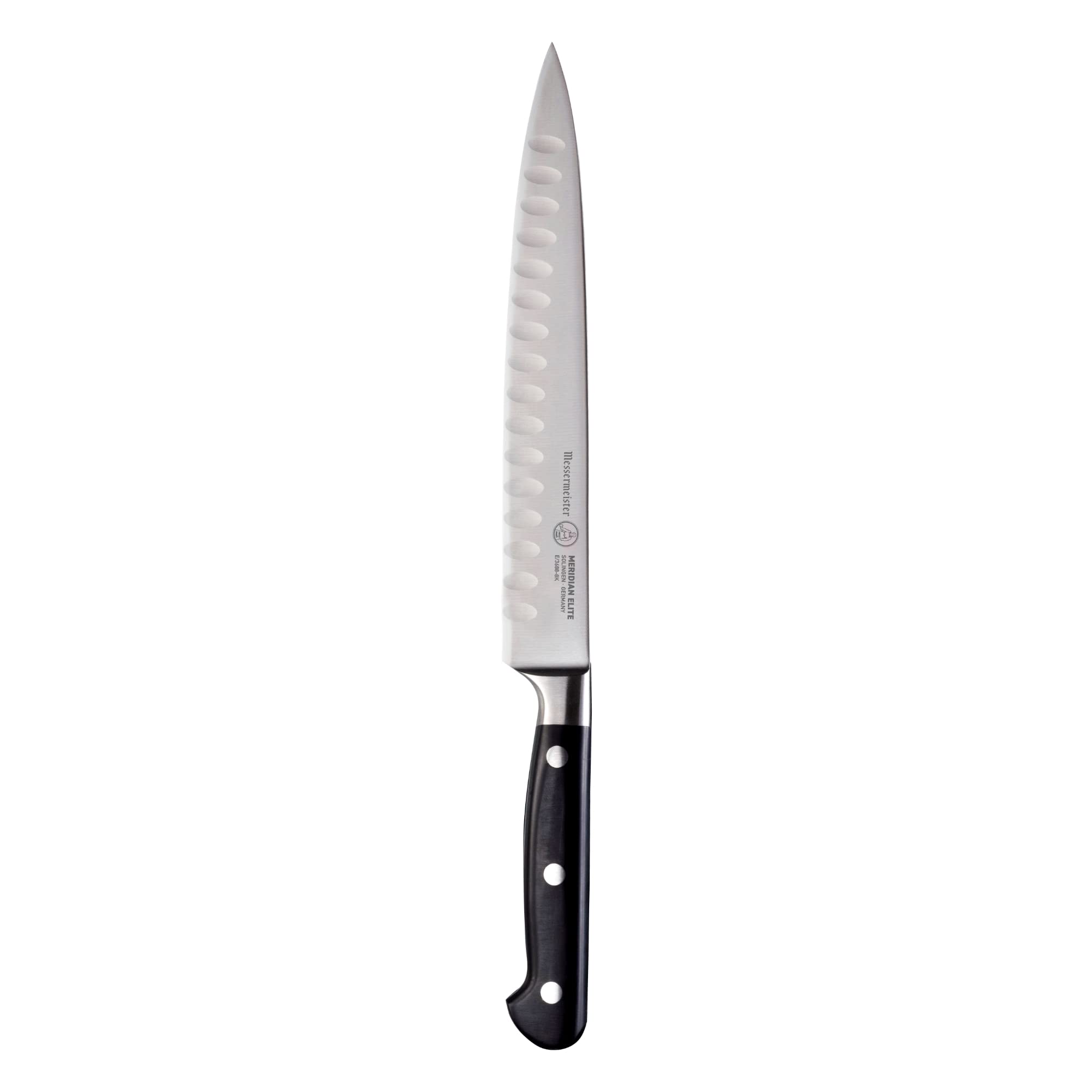 Messermeister Meridian Elite 8ā Kullenschliff Carving Knife - Fine German Steel Alloy Blade - Rust Resistant & Easy to Maintain