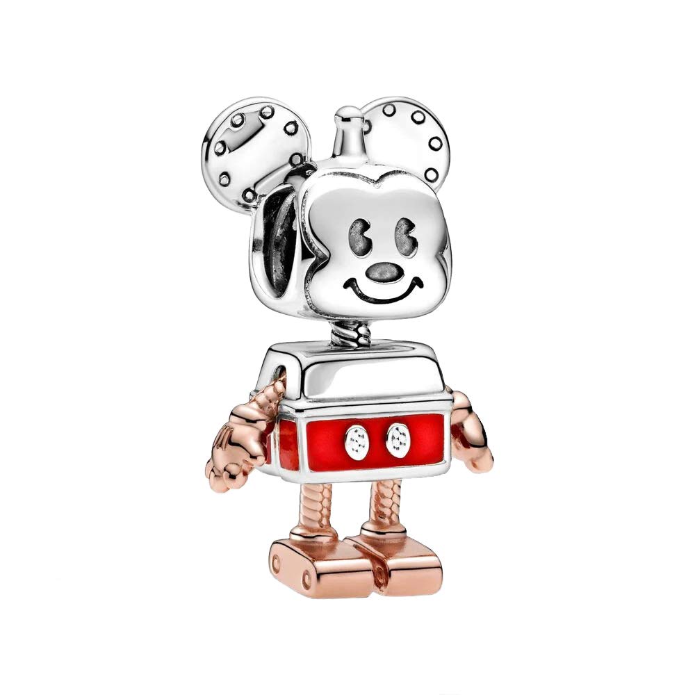 Pandora Disney Mickey robot sterling silver Rose charm with red enamel