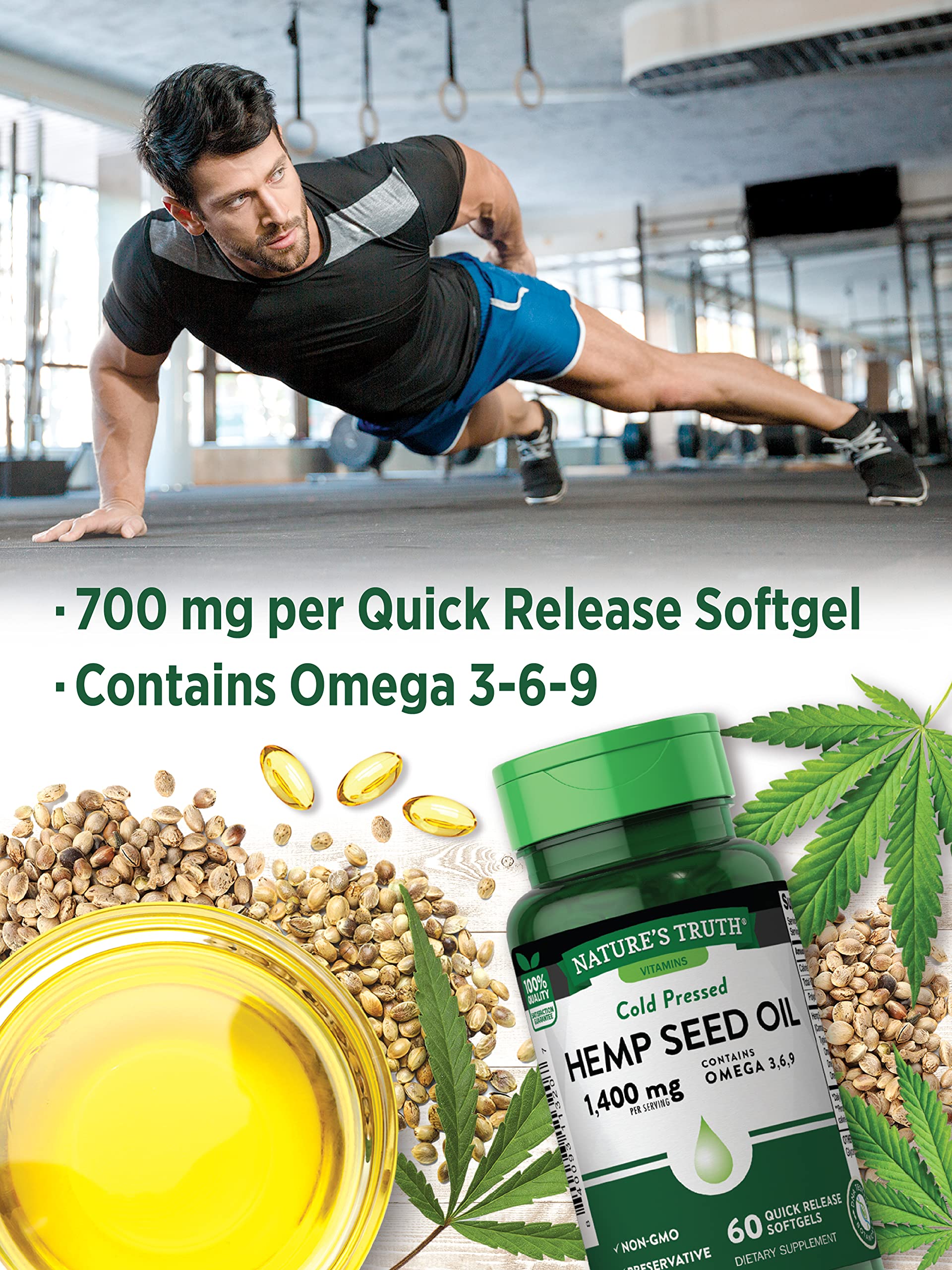 Nature's Truth Hemp Seed Oil 700mg | 60 Softgel Capsules | Cold Pressed | Non-GMO, Gluten Free