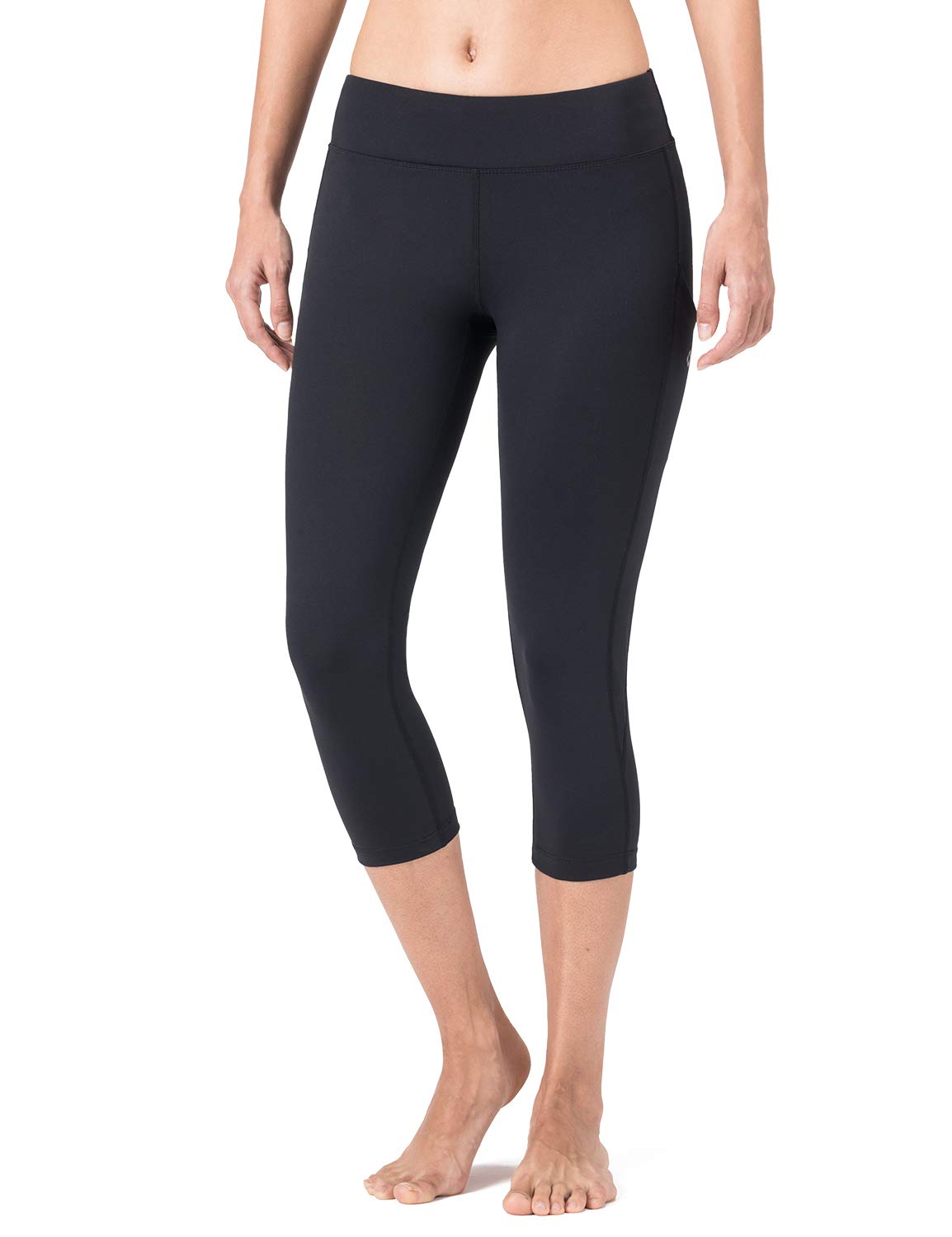 NAVISKIN Women's Yoga Running Capri Leggings Workout Outdoor Capri Pants Side Pockets Black Size L