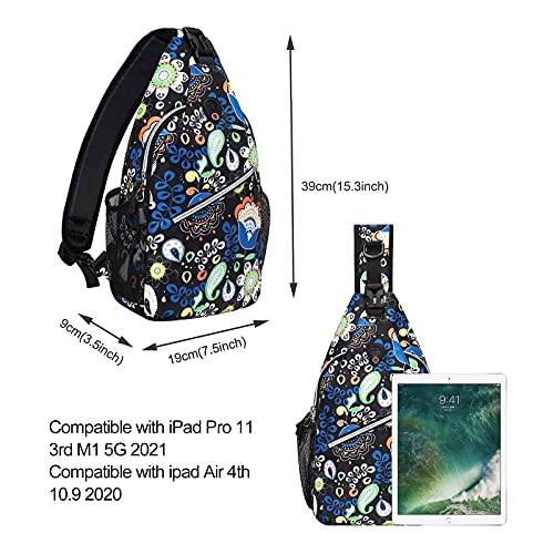 MOSISO Sling Backpack,Travel Hiking Daypack Pattern Rope Crossbody Shoulder Bag, Navy Blue Base Bohemian