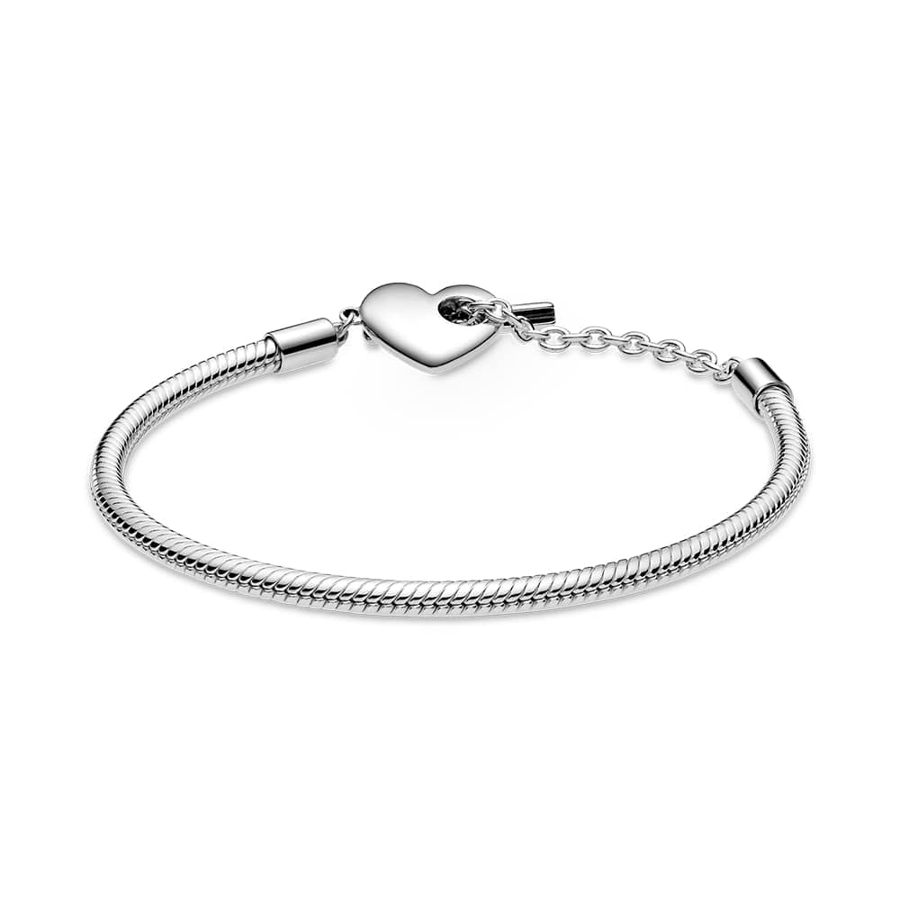 PANDORA Moments Engravable Heart T-Bar Snake Chain Bracelet