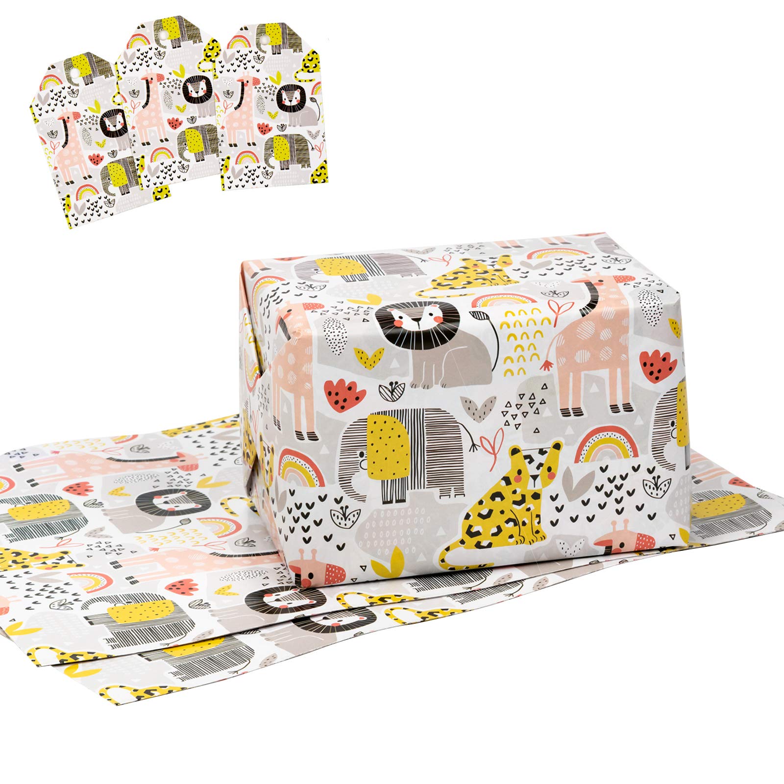 MAYPLUSS Wrapping Paper Sheet Set - Folded Flat - 3 Large sheets with 3 Gift tags - Cat Design(22.6 sq.ft.ttl) - 27.5 inch X 39.4 inch Per Sheet