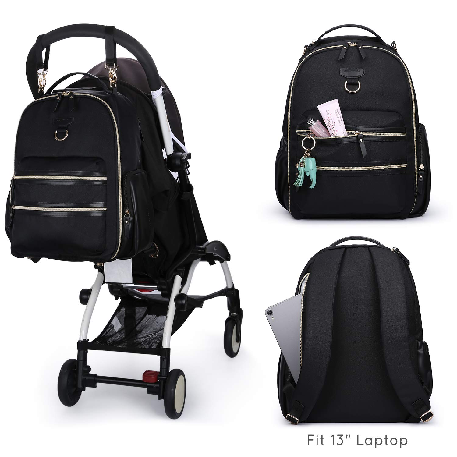 mommore Diaper Bag Backpack with Changing Pad Large Capacity Travel Back Pack Wash-Free Mom Bag Baby Nappy Bag,Black