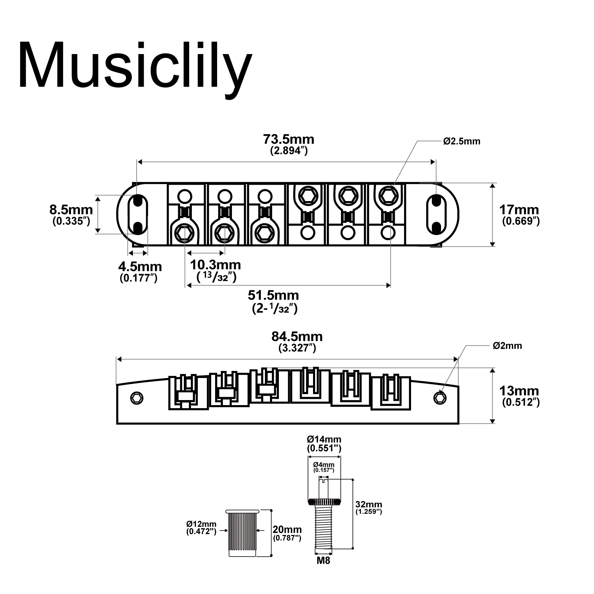 Musiclily 51.5mm Locking Roller Bridge Tune-O-Matic Bridge for Epiphone Les Paul SG Style Electric Guitar, Black