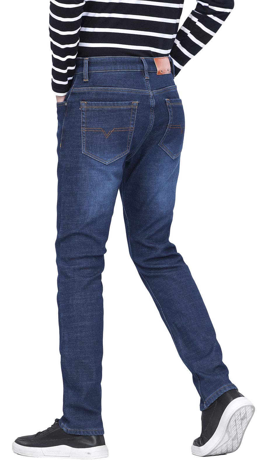 Plaid&Plain Men’s Flannel Lined Jeans Men’s Slim Fit Tapered Fleece Lined Jeans 820-Blue 34X30