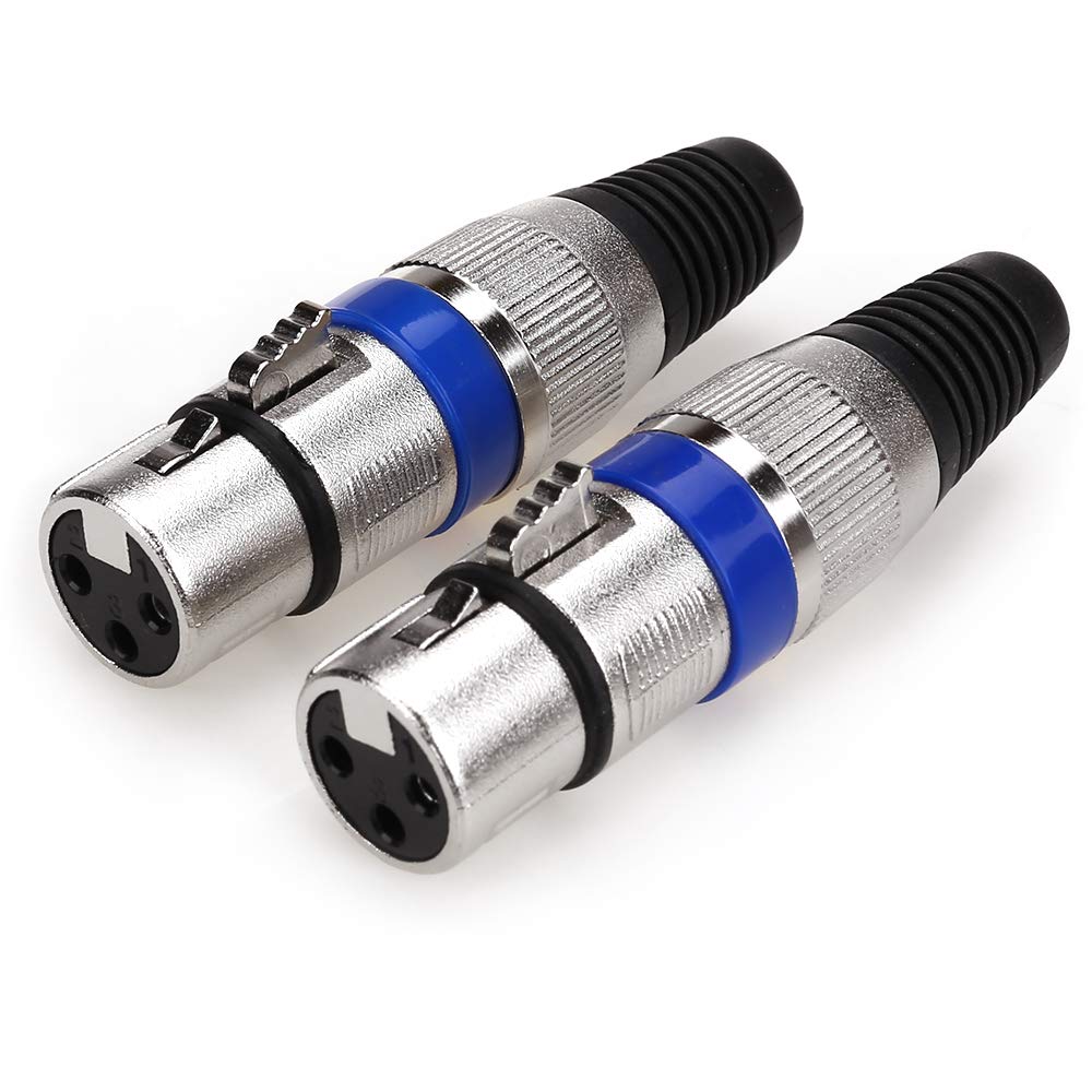 NANYI XLR Plug, XLR 3 Pin Male Plugs Audio Mic Microphone Connector, Silver Housing Blue Circle - 2 Pack