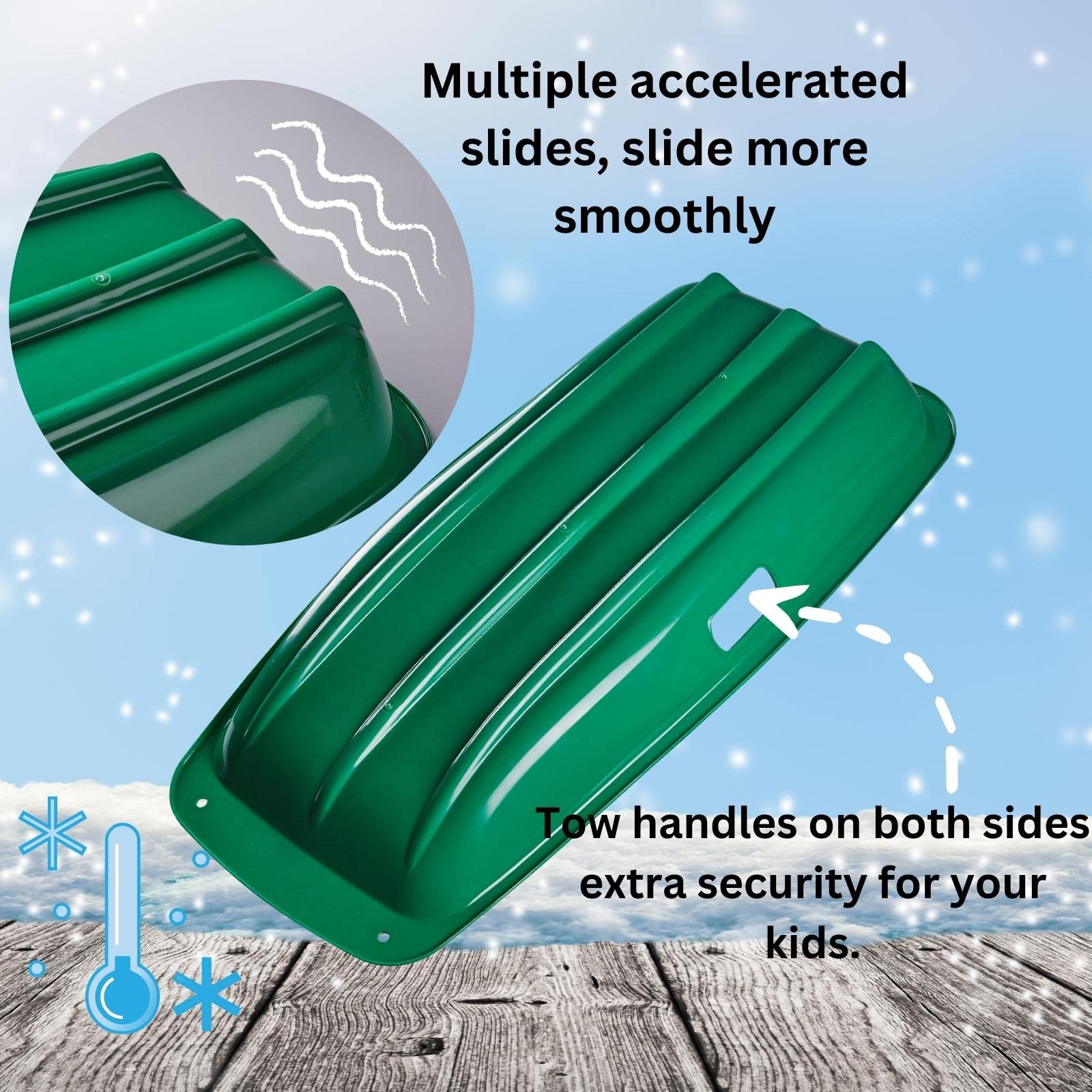 Rmiott Classic Plastic Snow Sled Toboggan for Kids Girls Boys Heavy Duty with Pulling Rope, 1-3 Rider Options, Multiple Pack Colors Available (Blue,Green, Pink, Purple and Red)