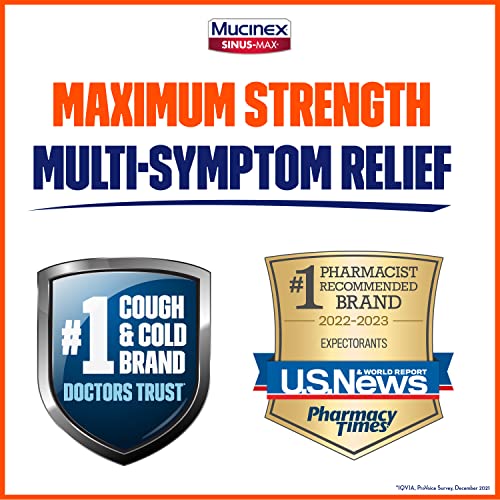 Mucinex Maximum Strength Sinus-Max Pressure, Pain & Cough Caplets, 20 ct, Relieves Minor Aches and Pains, Headache, Chest Congestion, Nasal Congestion, Sinus Pressure, and Controls Cough