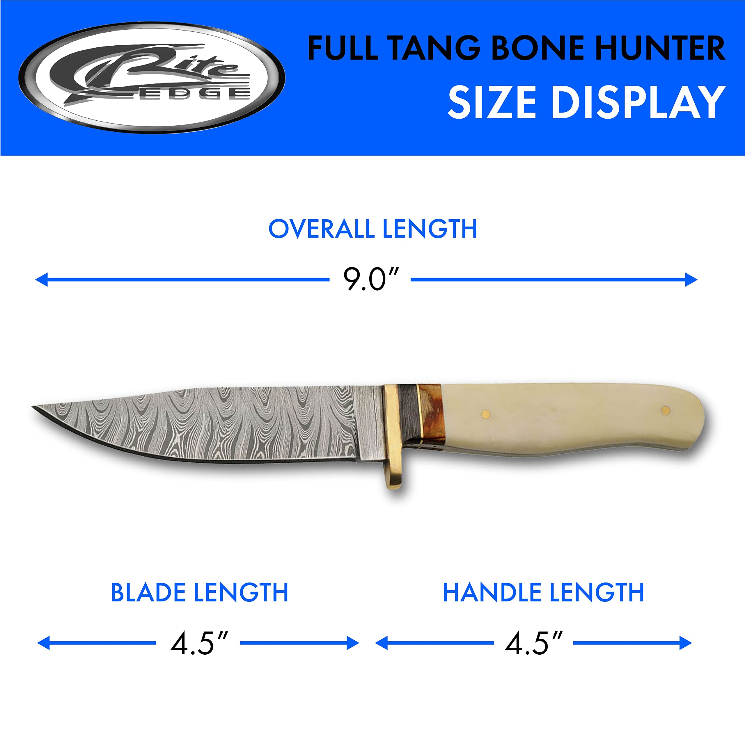 SZCO Supplies 9β Bone Handle Full tang Damascus Steel Outdoor Hunting Knife With Sheath,White