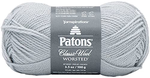Patons Classic Wool Cool Gray 244077-77791 (5-Skeins - Same Dye Lot) Worsted Medium #4 Wool Yarn for Crocheting and Knitting - Bundle with 1 Artsiga Crafts Project Bag